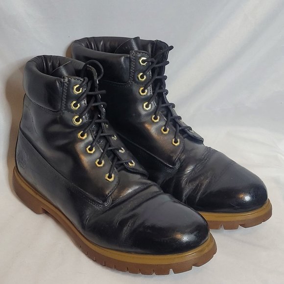 Timberland | Shoes | Timberland Leather Work Boots Black Brown Soles ...